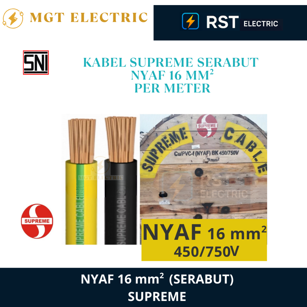 Jual SUPREME NYAF 16 mm KABEL FLEKSIBEL / KABEL GROUNDING NYAF SUPREME 16 mm ( ECERAN / METERAN ...
