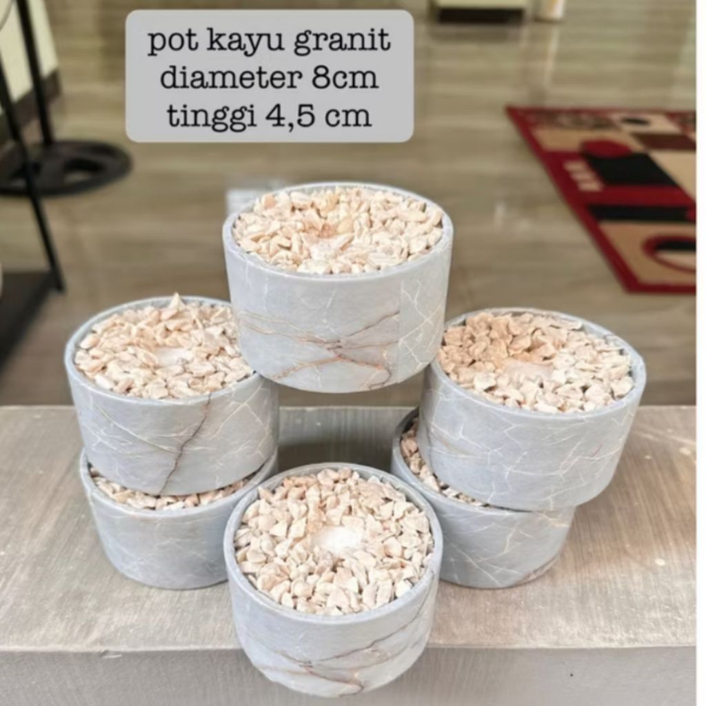 Jual Pot Bulat motif kayu&granit Tinggi 5cm Diameter 8cm Sudah Termasuk ...