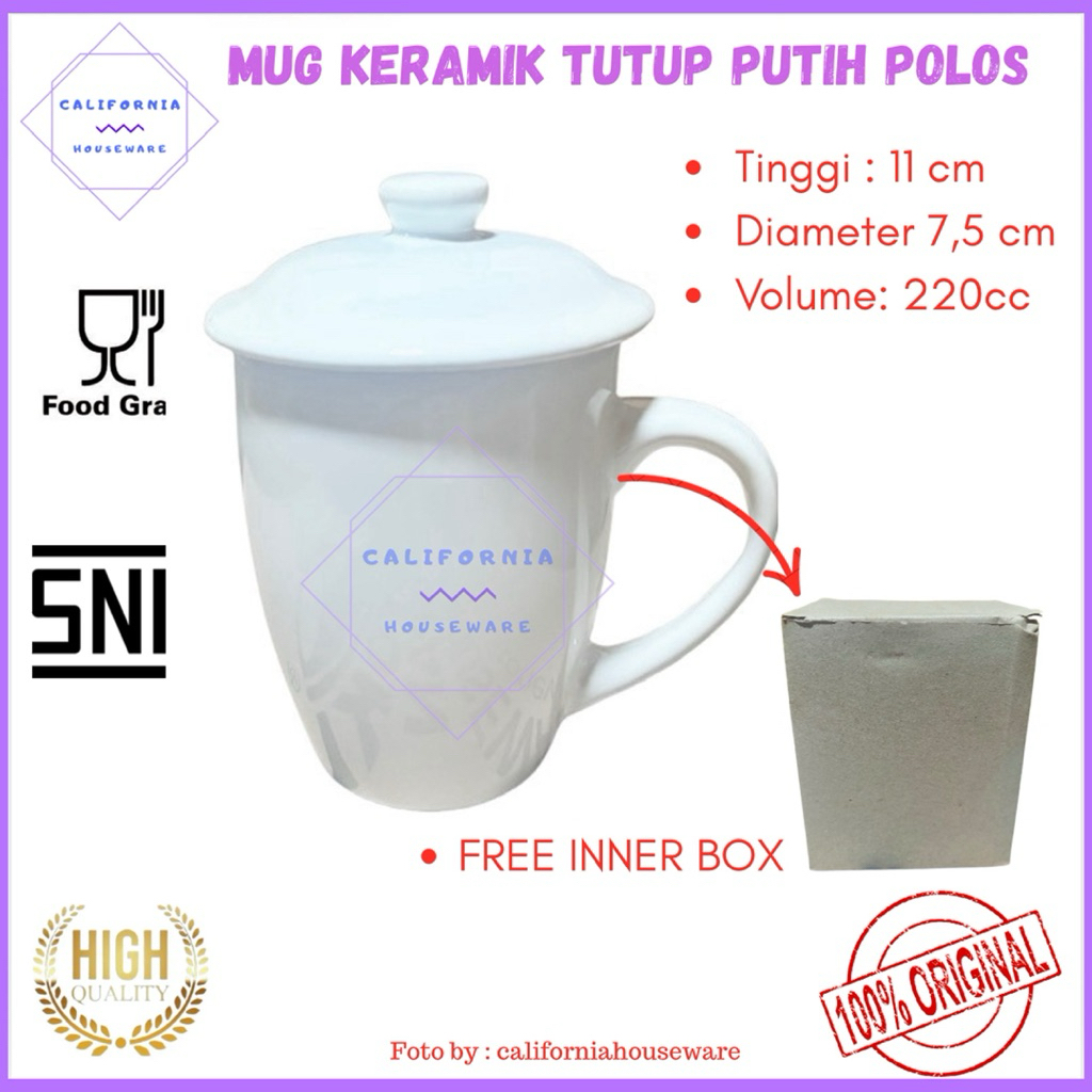 Jual Mug Tutup Polos Putih / Mug Keramik Tutup Polos / Cangkir Mug ...