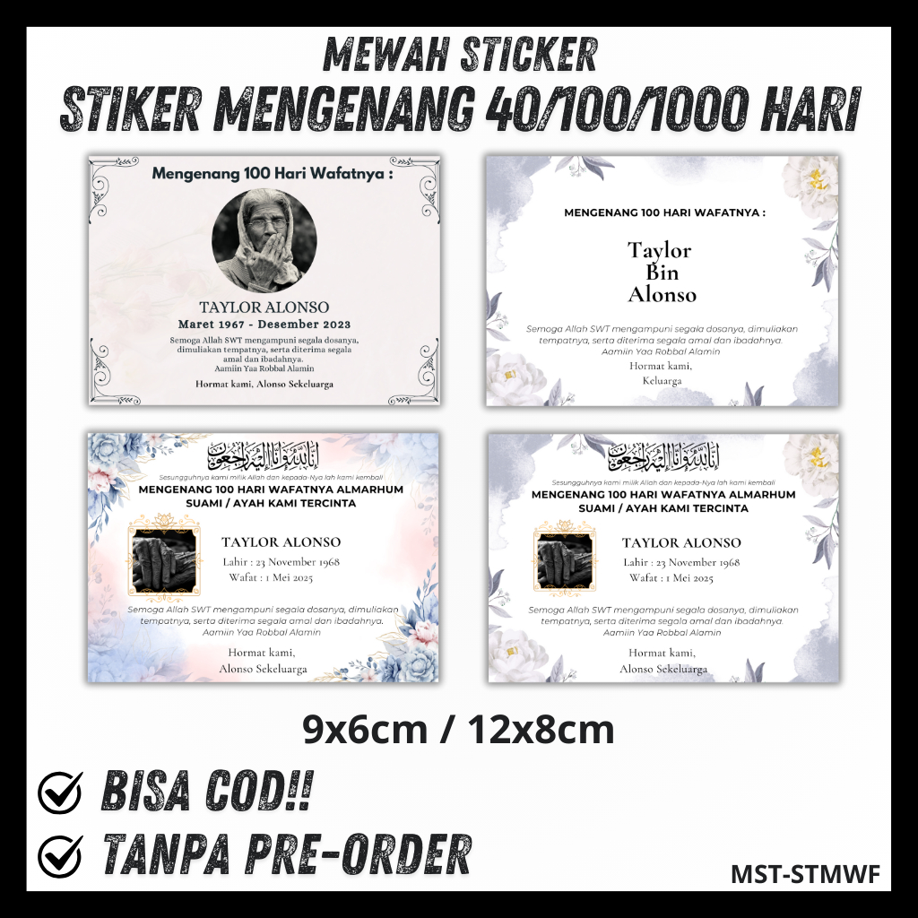 Jual Cetak Kartu/Stiker Mengenang 40 100 1000 Hari Wafatnya, Sticker ...