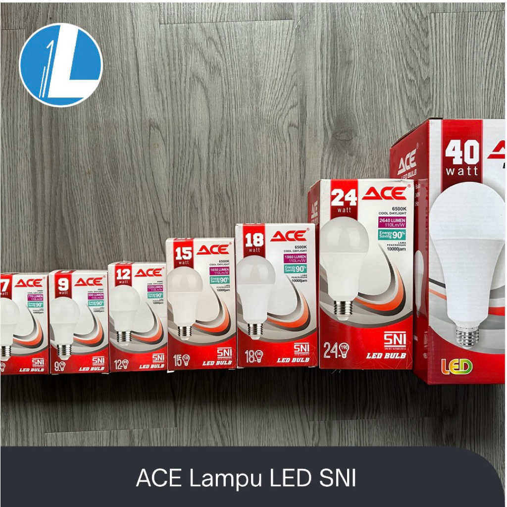 Jual ACE Lampu LED Bulb 5/7/9/12/15/18/24/40 WATT SNI ORIGINAL | Shopee ...