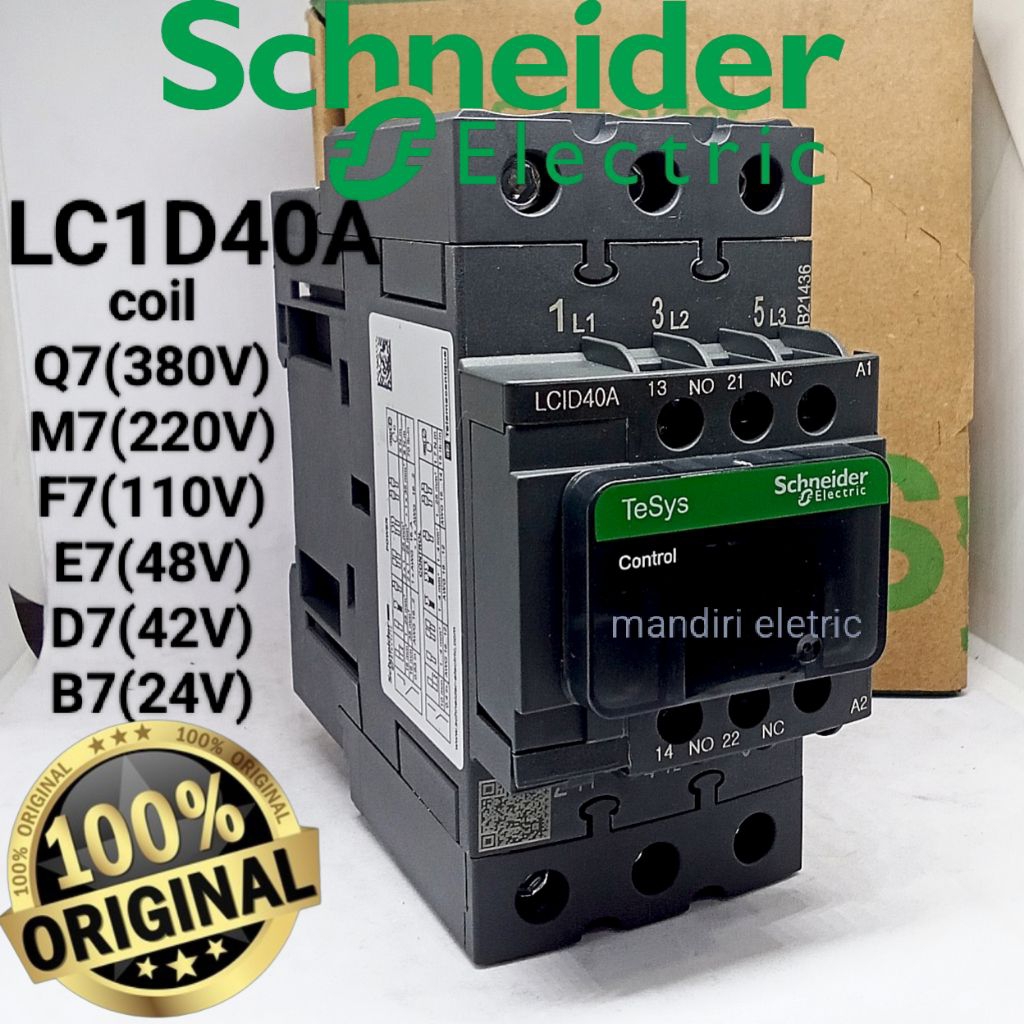 Jual kontaktor contactor schneider LC1D40AB7 / lc1d40ab7 24v 60a 3p ...