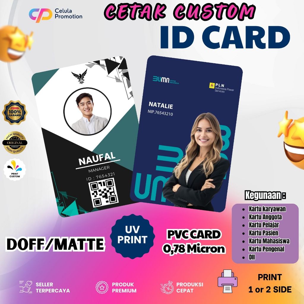 Jual Cetak ID Card Name Tag Custom ASN karyawan BUMN swasta UKM, Doff ...