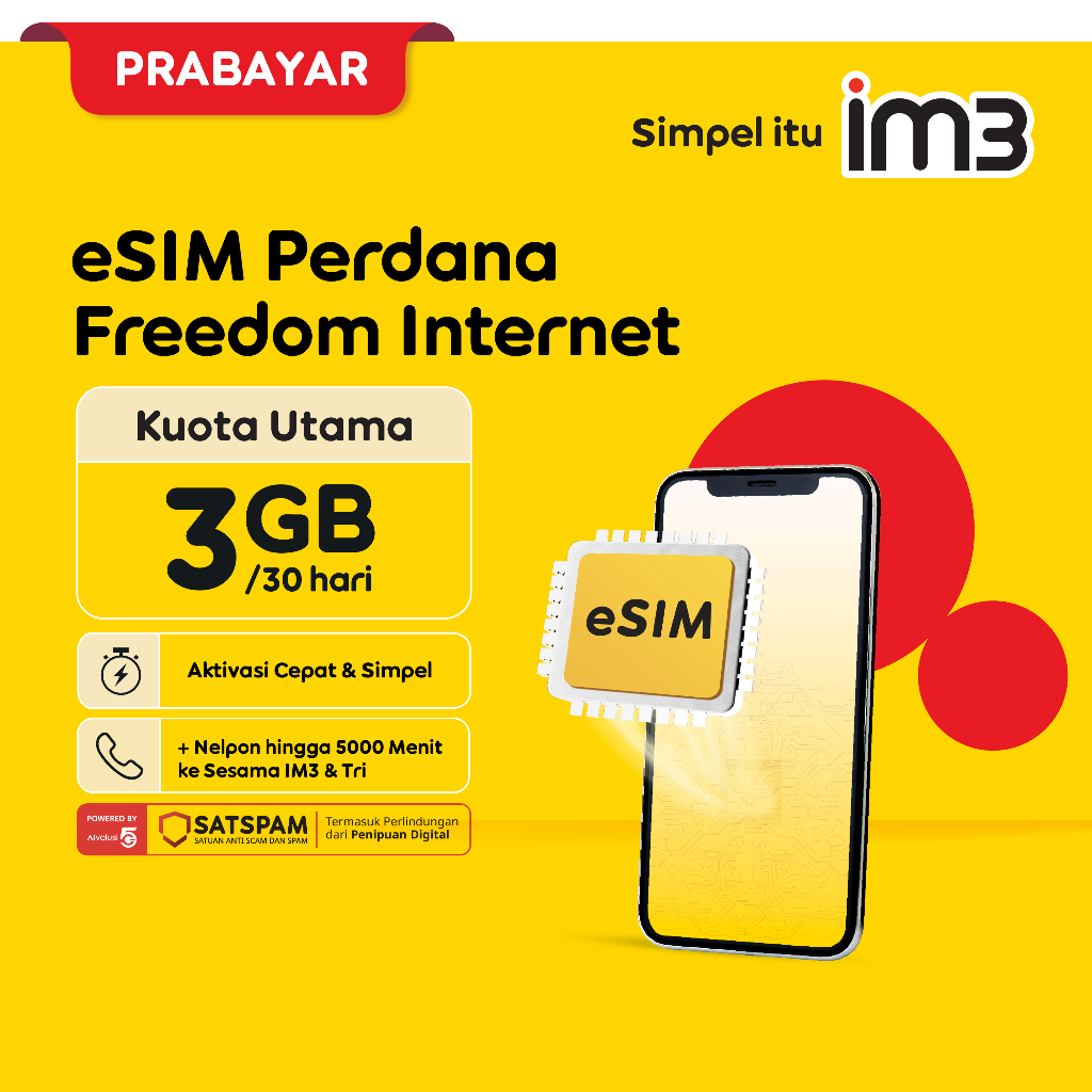 Jual eSIM Perdana IM3 Freedom Internet 3GB | Shopee Indonesia