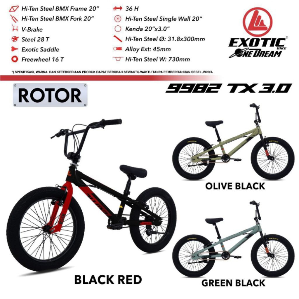 Jual SEPEDA BMX 20 INCH EXOTIC ET 9982 TX 3.0 BAN JUMBO 3.0 ROTOR BY ...
