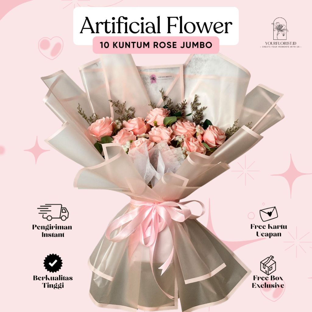 Jual Buket Bunga Mawar Jumbo 10 Kuntum Artificial Premium Hadiah Wisuda ...