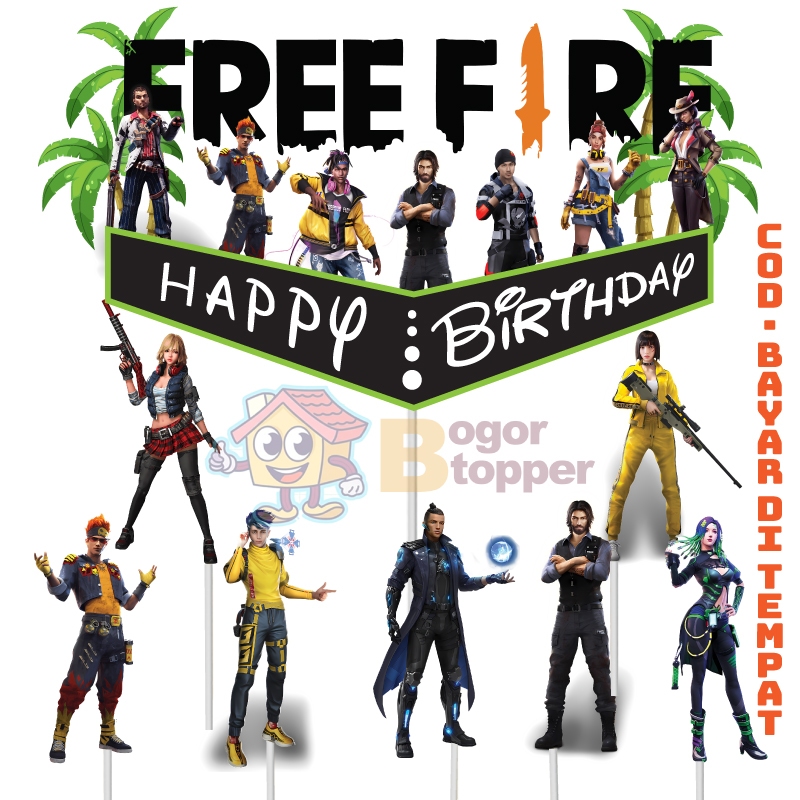 Jual CAKE TOPPER HAPPY BIRTHDAY KARAKTER FREE FIRE HIASAN DEKORASI KUE ...