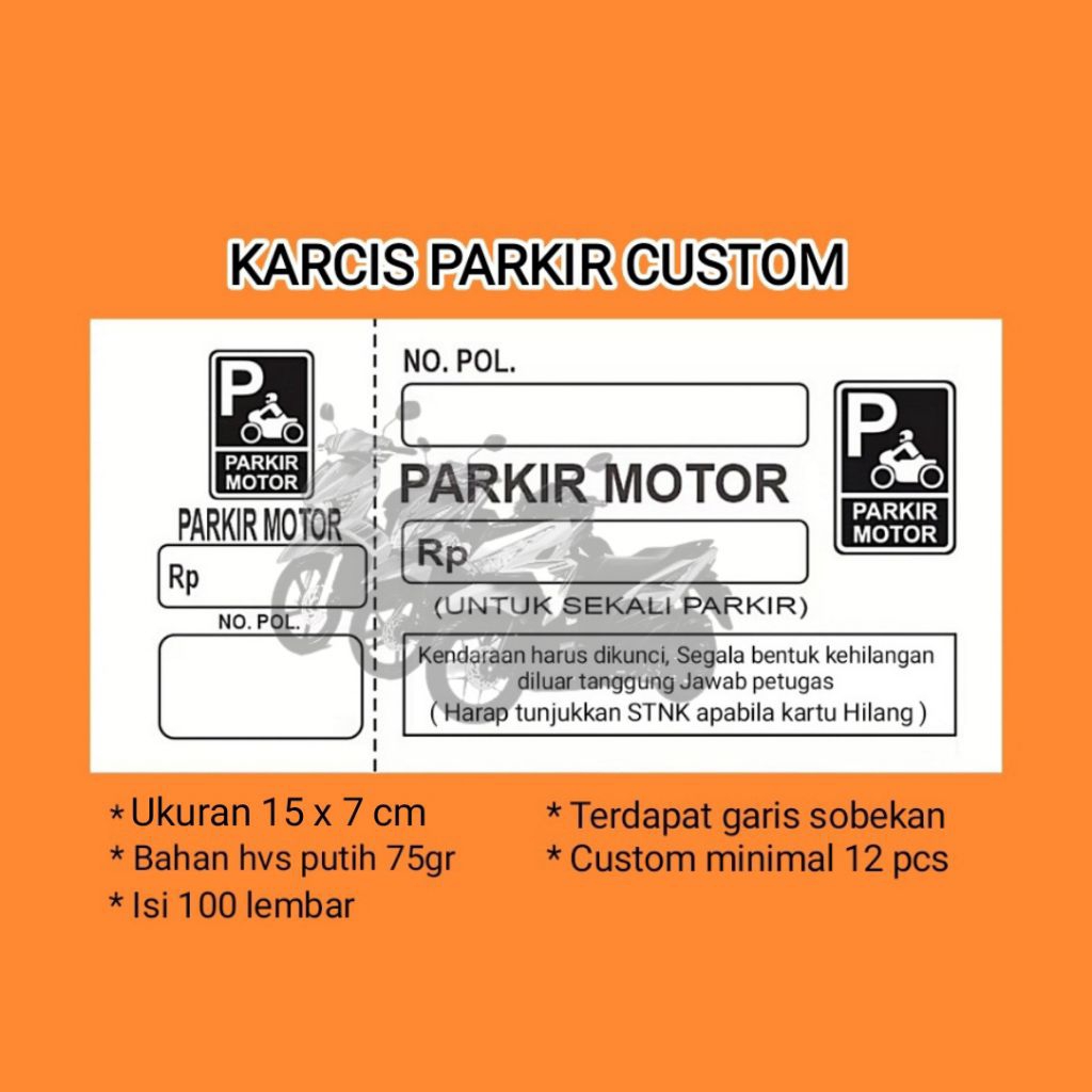 Jual KARCIS PARKIR MOTOR CUSTOM 15x7 cm | Shopee Indonesia