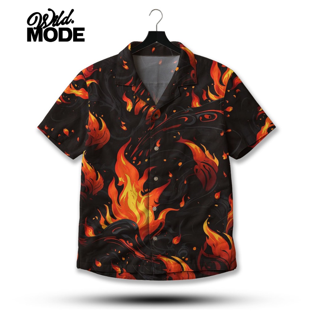 Jual WILD Kemeja Full Print Motif Api Merah Oranye – Desain Hot Vibe ...