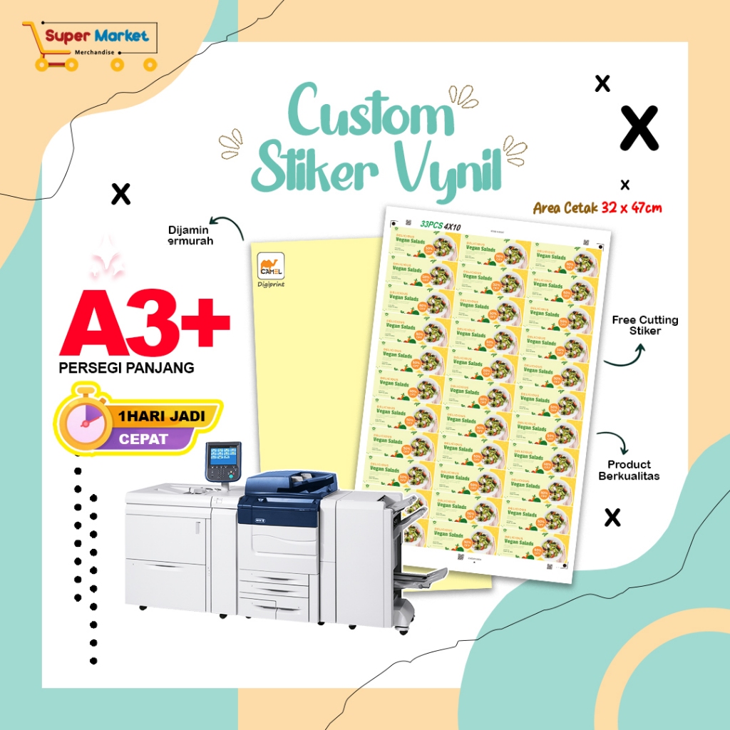 Jual [1HARI JADI] CETAK STIKER VYNIL GLOSSY TRANSPARANT A3 PERSEGI ...