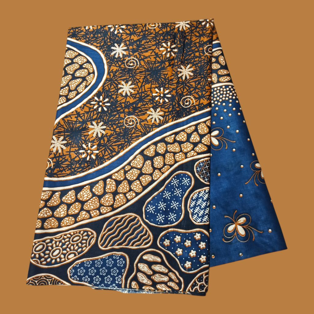 Jual kain batik eksklusif desain modern gelombang pulau warna biru navy ...