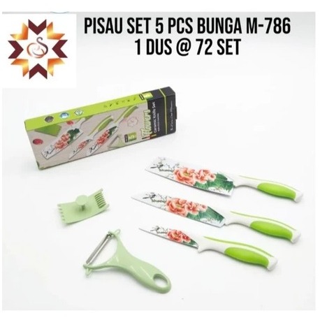 Jual INDOLINE - FLOWER KITCHEN KNIFE SET 5PCS - PISAU DAPUR SET MOTIF ...