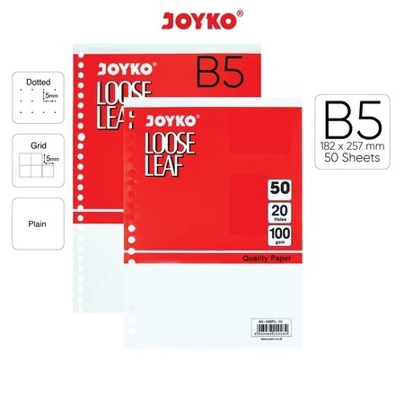 Jual JOYKO loose leaf /isi kertas binder B5 100gsm 50 lembar grid/dot/polos | Shopee Indonesia