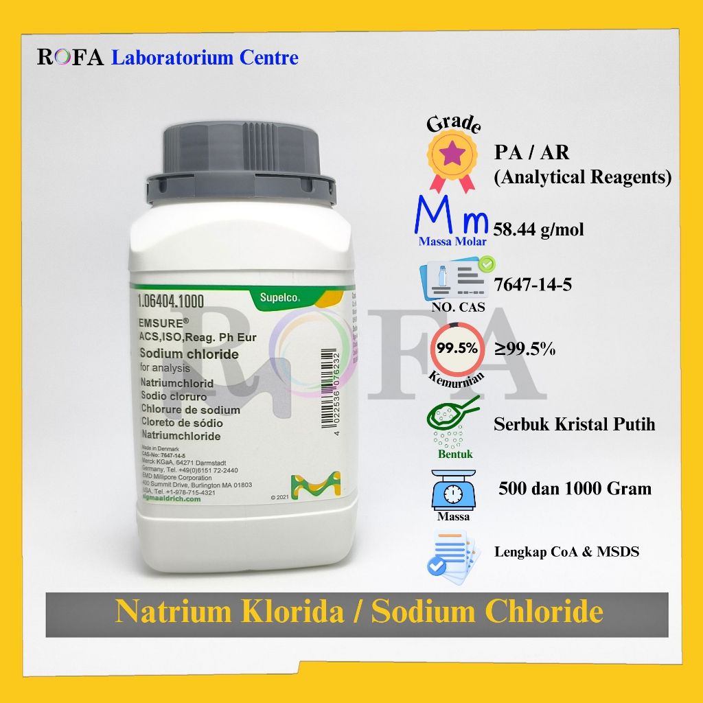 Jual Natrium Klorida / Sodium Chloride / NaCl Pro Analisis 500 - 1000 ...