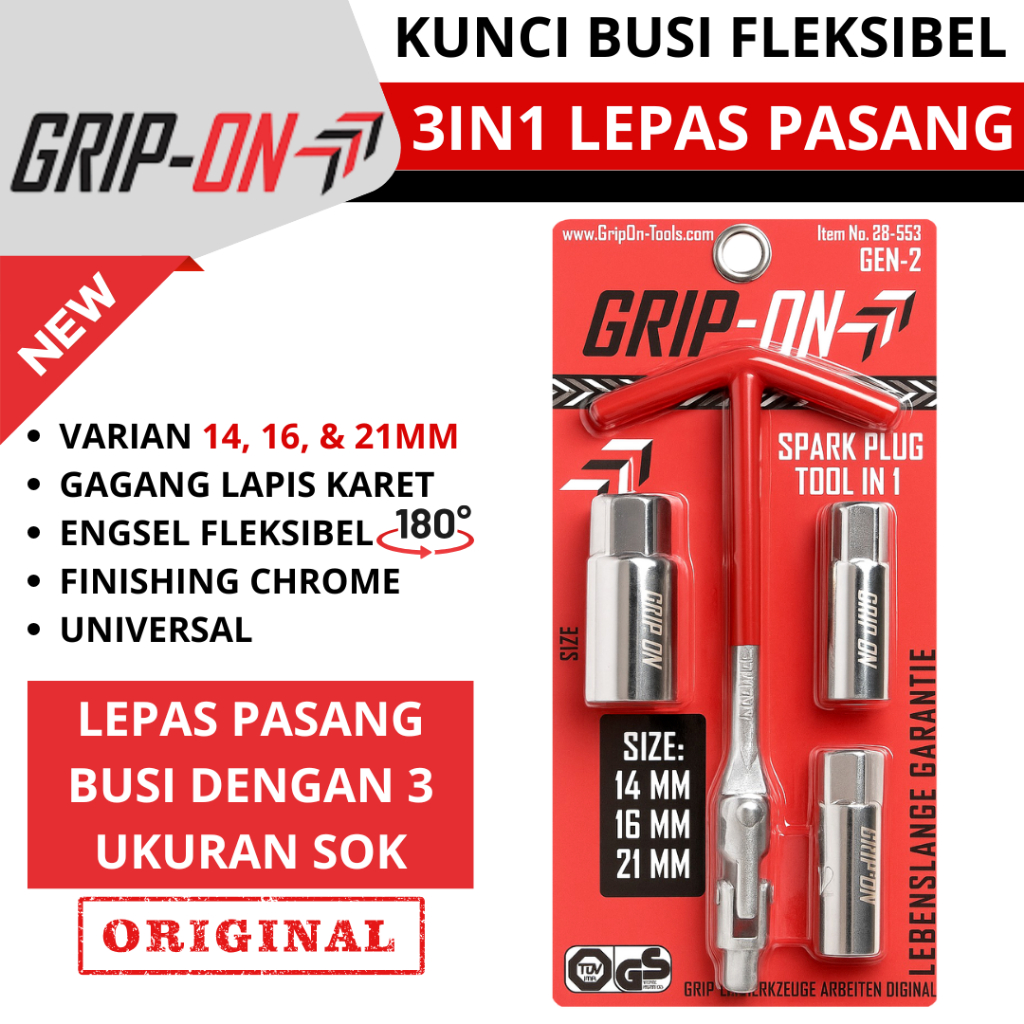 Jual GRIP ON Kunci Busi Fleksible 3IN1 TERBARU 14 16 21mm Lepas Pasang ...