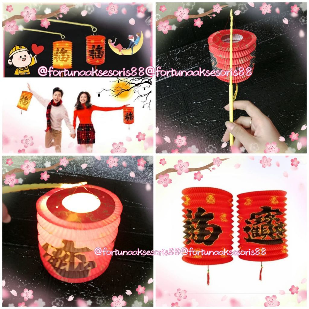 Jual (1PCS) LAMPION TARIK MOTIF FU HOK / LAMPION KERTAS FESTIVAL KUE ...