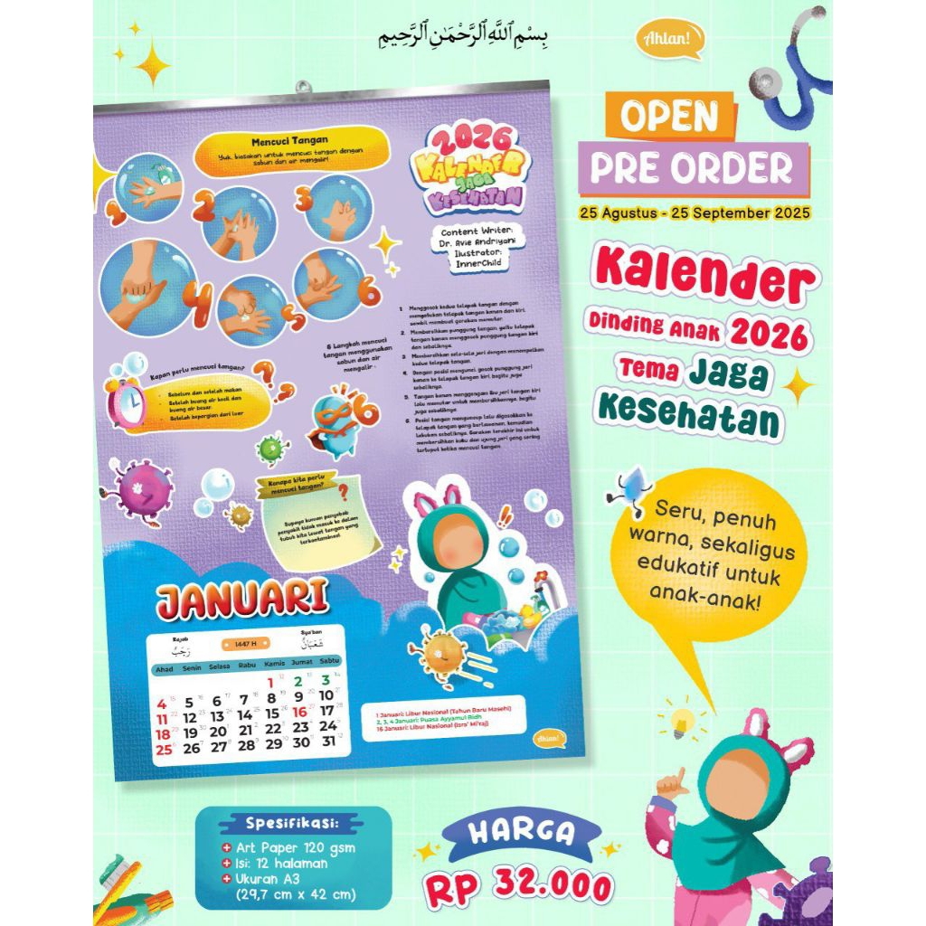 Jual [AHLAN] Kalender Dinding Anak 2026 Tema Jaga Kesehatan | Kalender ...