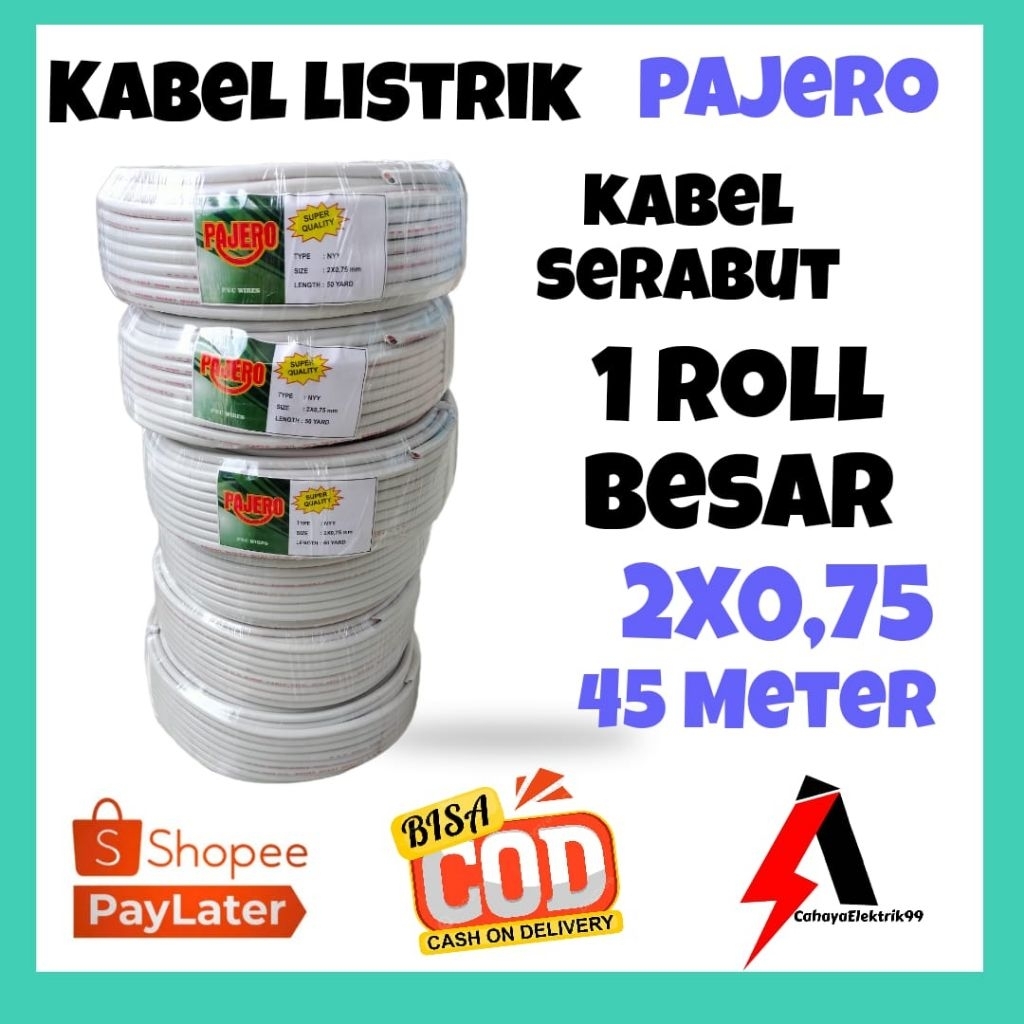 Jual kabel listrik dan audio Pajero 2x0,75 50 yard 45 meter full isi 2 ...