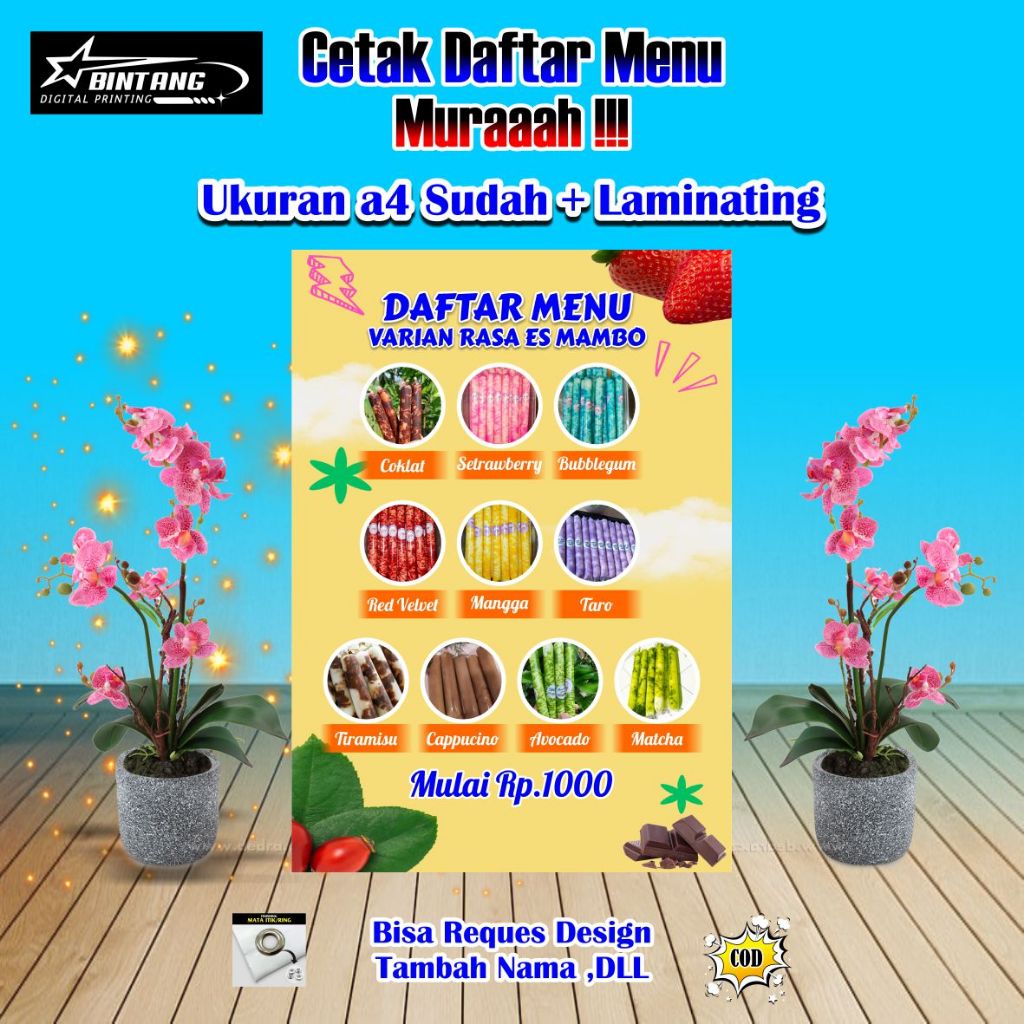 Jual Cetak Daftar Menu Ukuran a4 Sudah + Di laminating | Shopee Indonesia