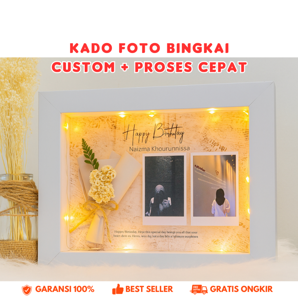 Jual Frame 3d Kado Wisuda Ulang tahun Foto Flower Dried Custom Ultah ...