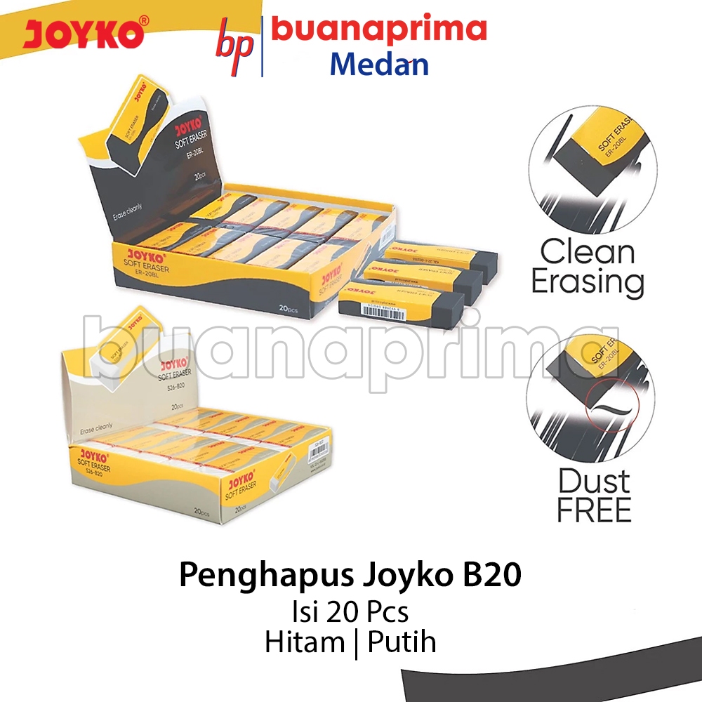 Jual Penghapus JOYKO B20 1 BOX isi 20 pcs Putih Hitam Besar Stip Pencil ...