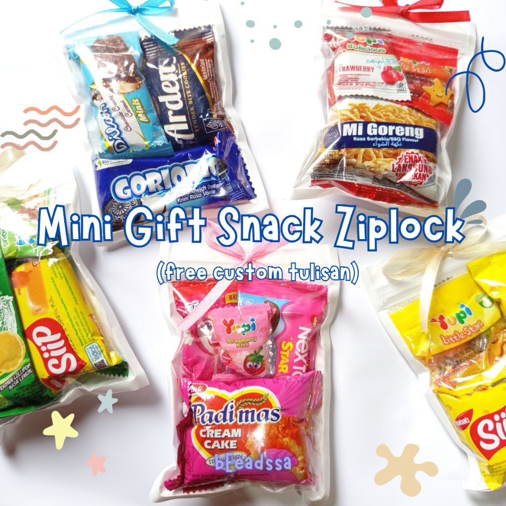 Jual (FREE CUSTOM TULISAN) Mini Gift Ziplock Isi 3Pcs Snack Mini Gift ...