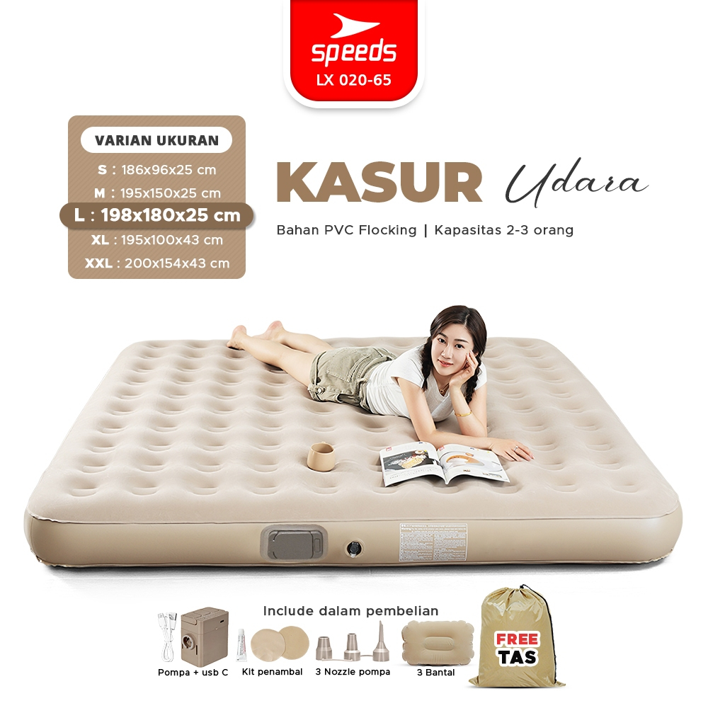 Jual SPEEDS Kasur Angin Camping Rumahan Tiup 200x154x43cm Multifungsi ...