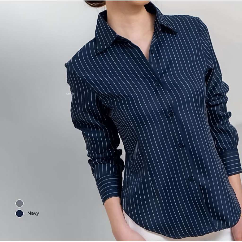 Jual KEMEJA LUNA FITTED MOTIF GARIS STRIPE TERBARU - BAJU KERJA WANITA ...