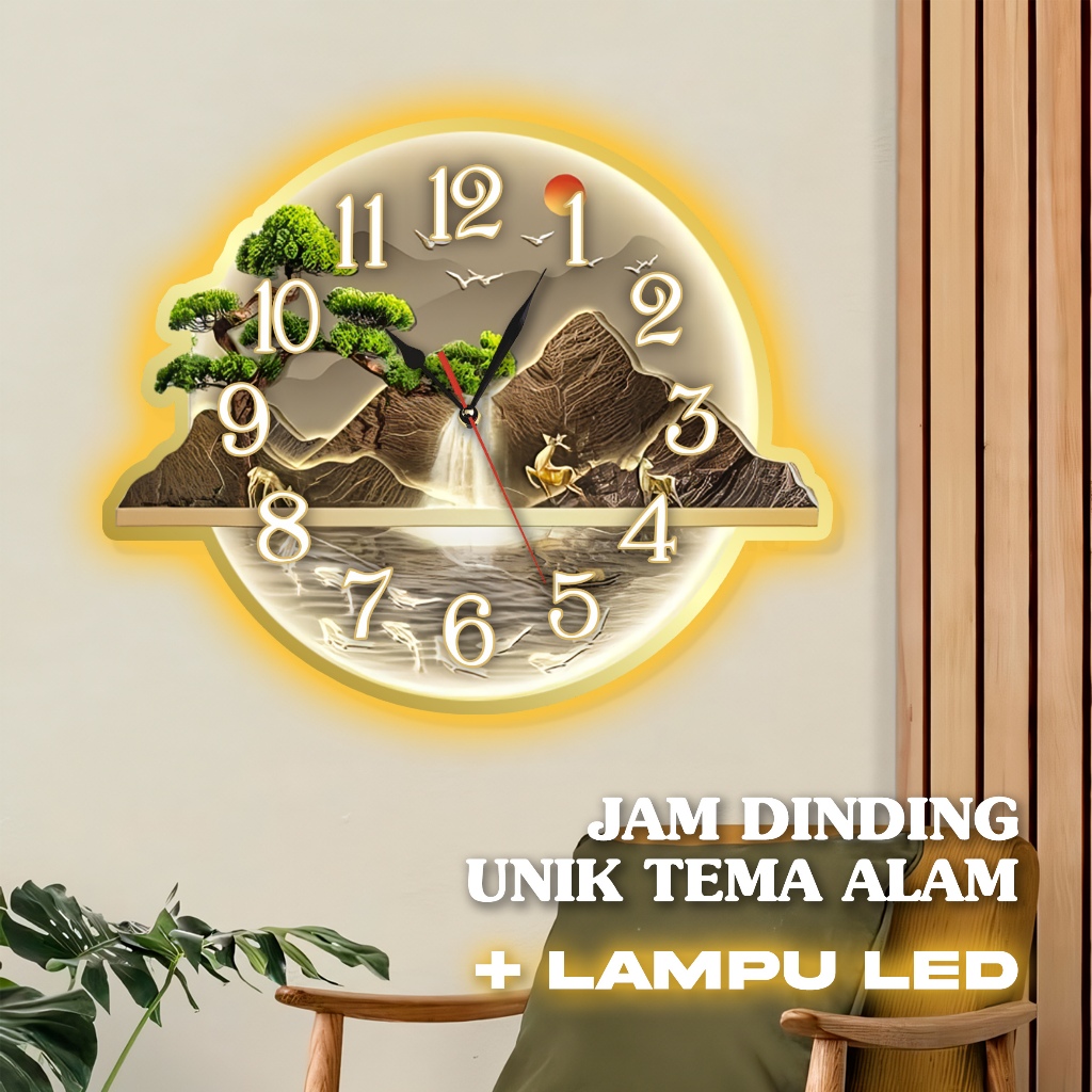 Jual Jam Unik Tema Alam Air Terjun Minimalist Dekorasi Ruangan Estetik ...