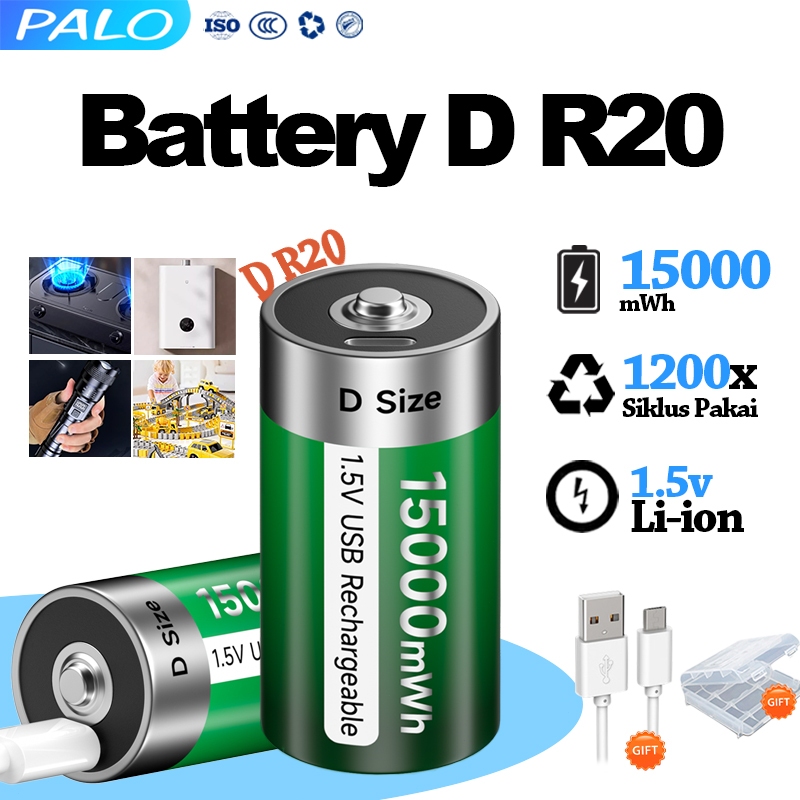 Jual PALO Battery D Type-C 1.5V Baterai Asli LI-ION rechargeable ...