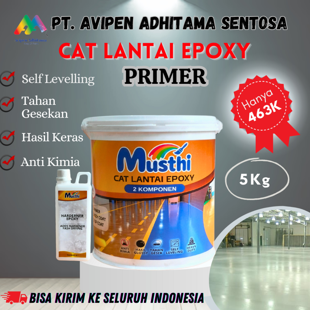 Jual Cat Lantai Epoxy Primer TopCoat Mengkilap Musthi Pox 5 Kg utk Beton Keramik Semen | Shopee ...