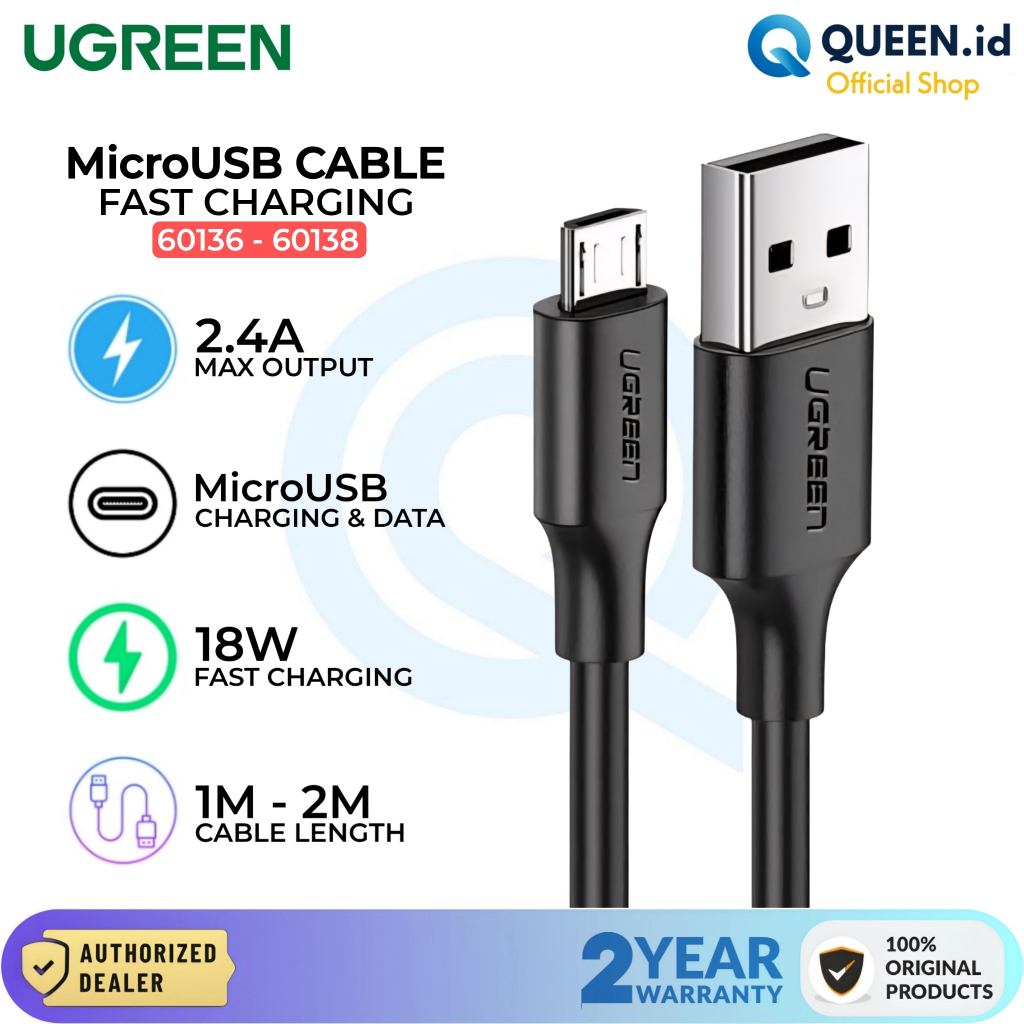 Jual Ugreen Kabel Data Charger Micro USB 1M - 2M 3A Fast Charging USB A - 60136 - 60138 | Shopee ...