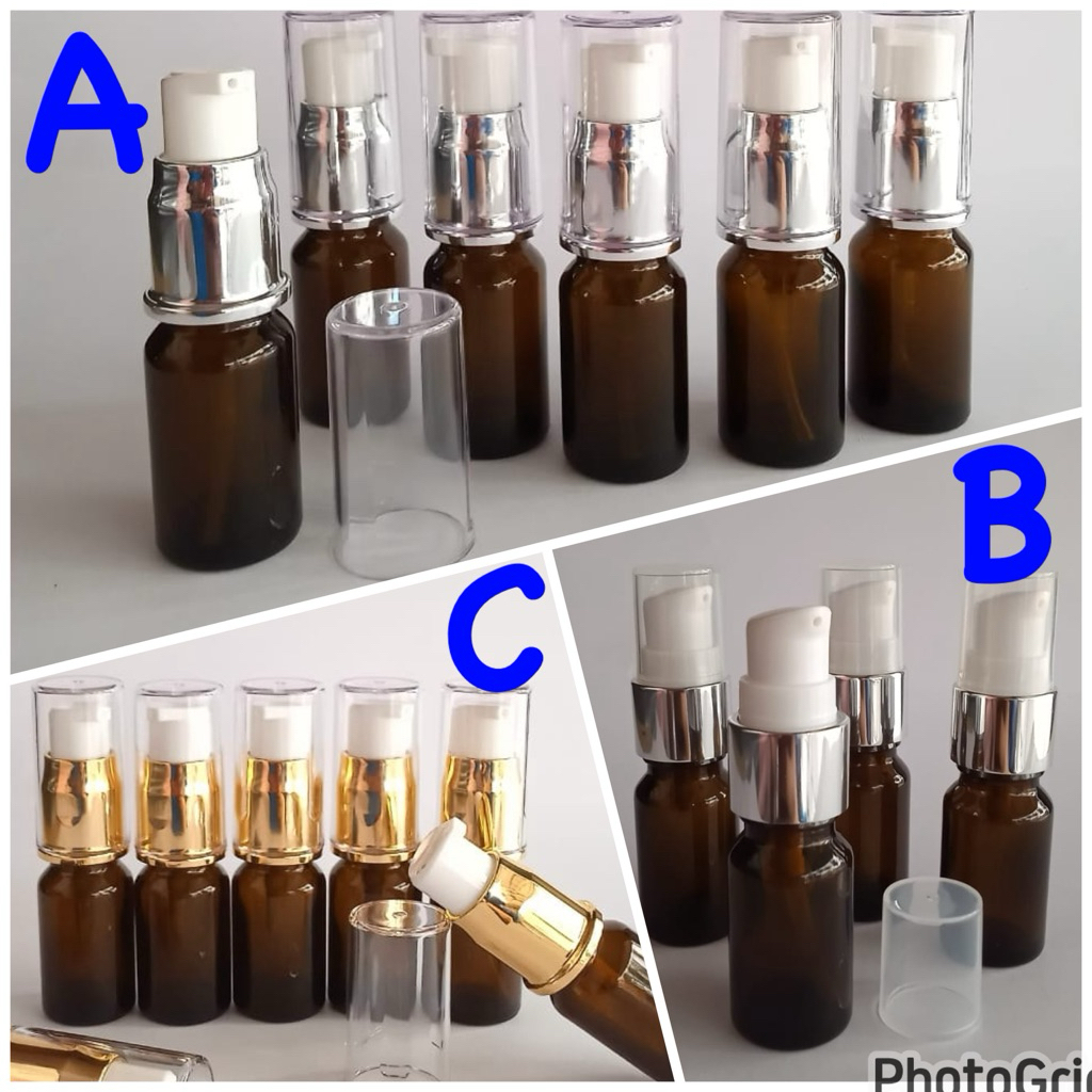 Jual BOTOL SERUM 10 ml botol kaca coklat tebal PILIH TYPE pump A/B/C ...