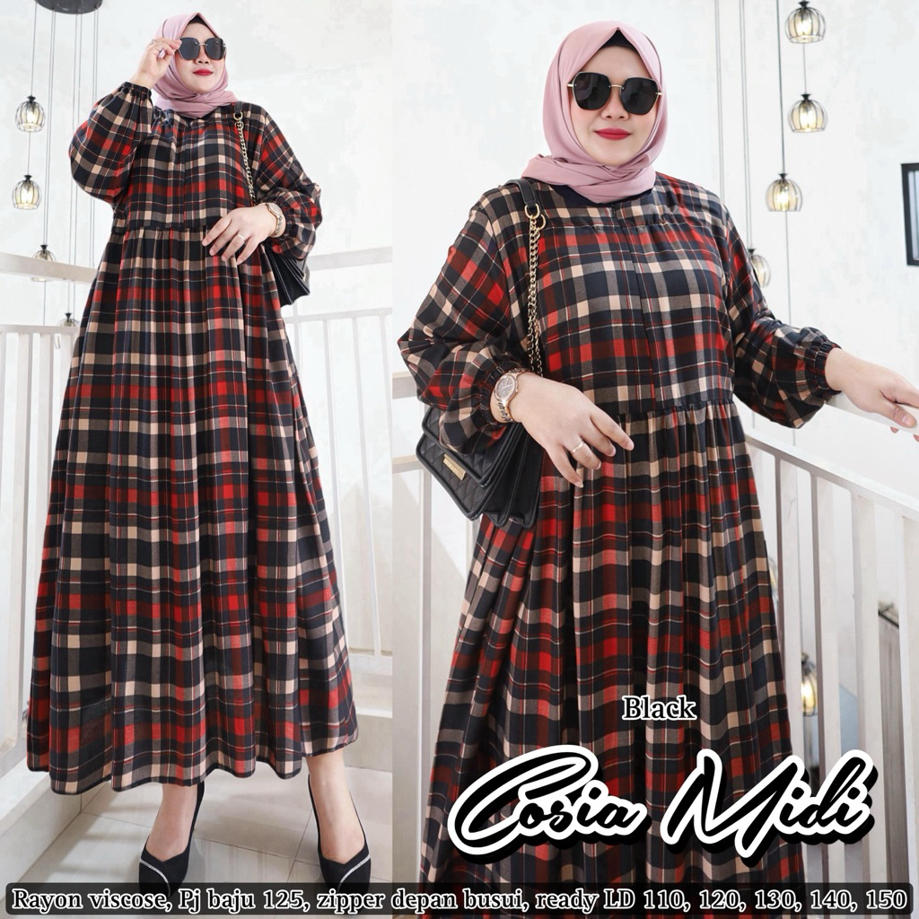 Jual COSIA MIDI dress Busui aktif motif kotak kotak Superjumbo tersedia ...