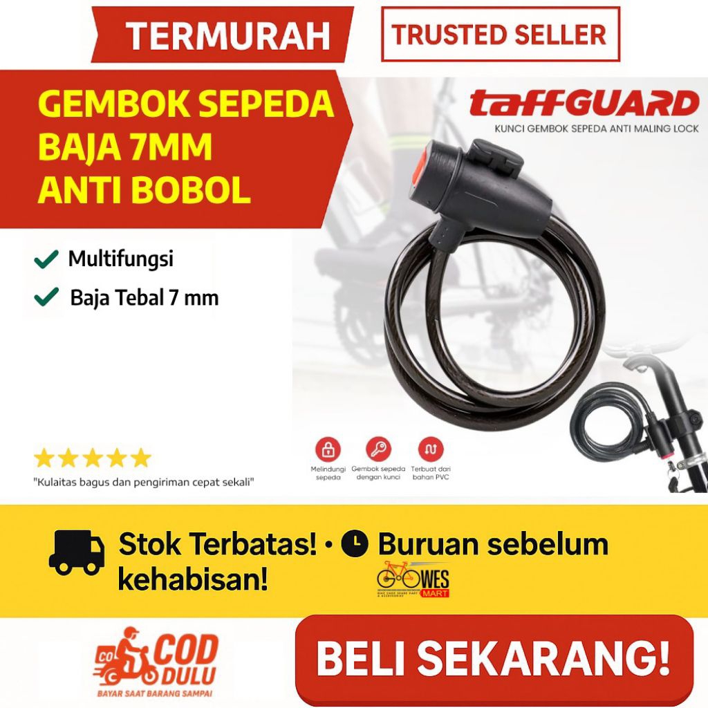 Jual Gembok Sepeda Baja 7mm Anti Bobol – Kunci Manual, Anti Air, Cocok ...