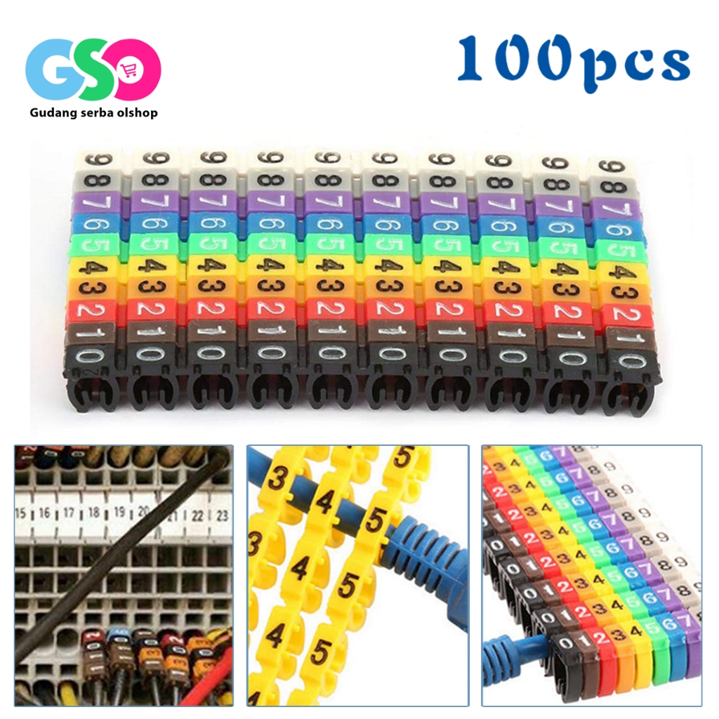 Jual Marker Angka Kabel Cable Number Tag 100pcs Colourful Cable Marker ...
