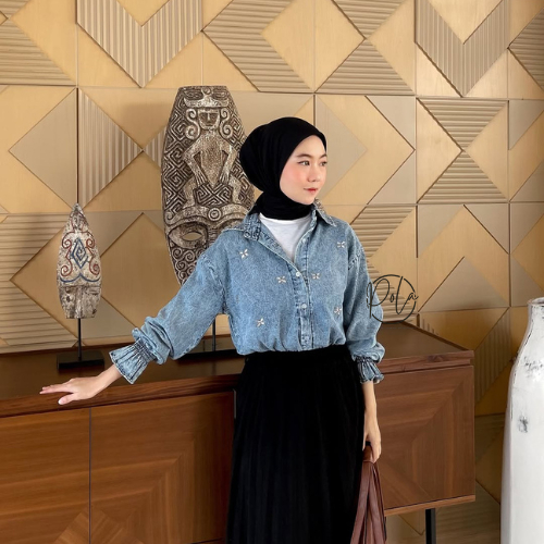 Jual Pola Wear Twyla Kemeja Jeans Wanita Payet Atasan Oversize Denim ...