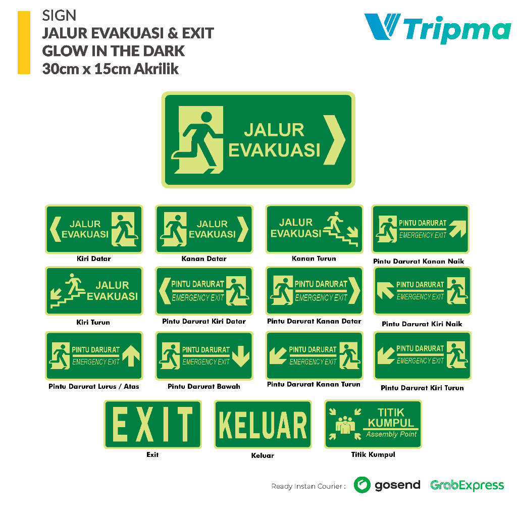 Jual Rambu Jalur Evakuasi & Emergency Exit - 30cm x 15cm Glow In The Dark - Fosfor | Shopee ...