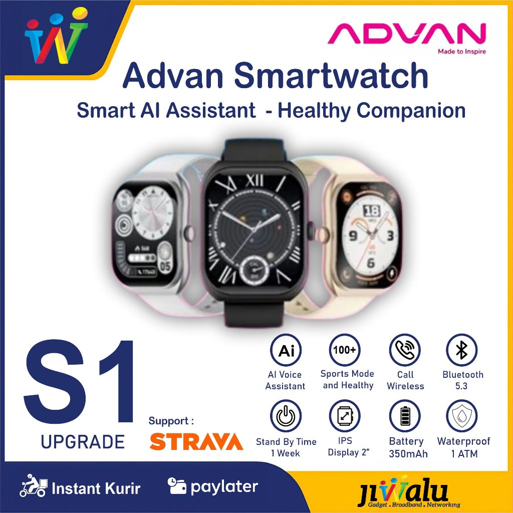 Jual ADVAN Smartwatch S1 V2 AI Voice IPS 2.01” Waterproof Bluetooth ...