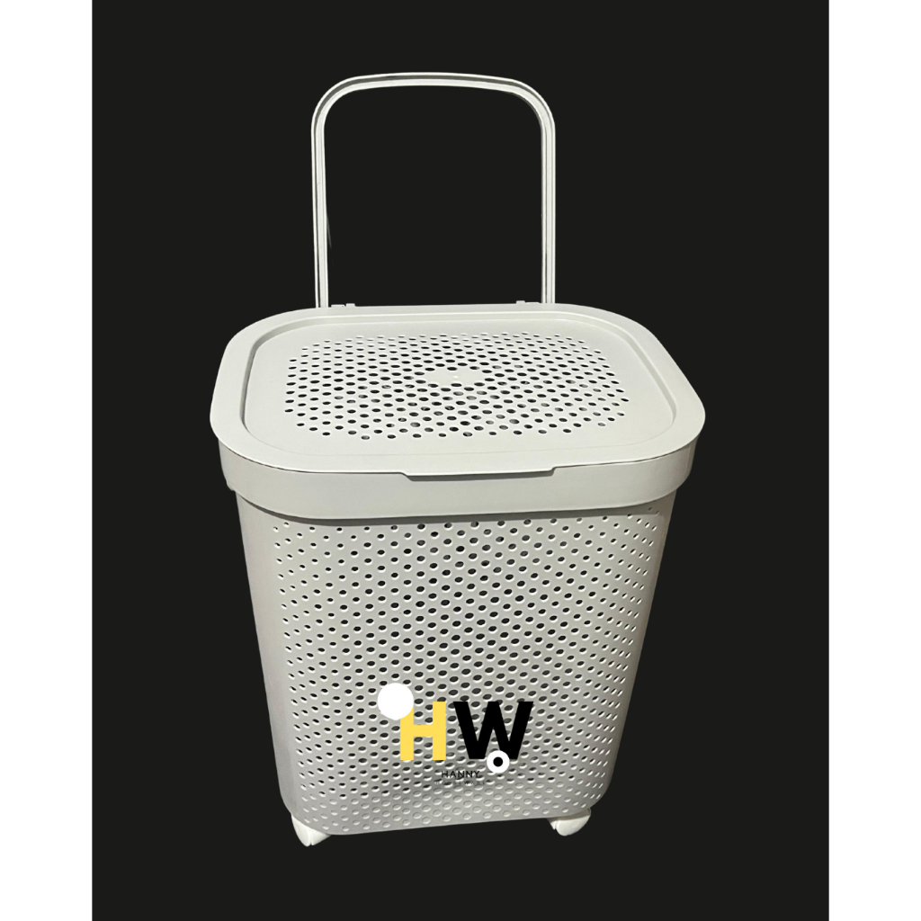 Jual Keranjang Laundry Troley Putih & Silver + Tutup + Roda Keranjang ...