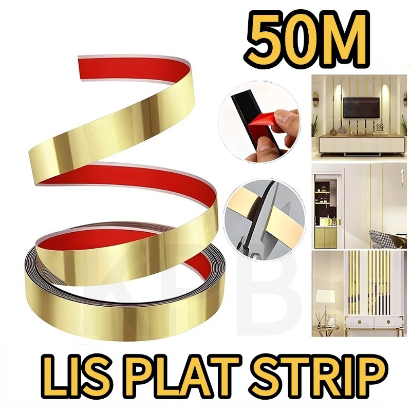 Jual 【COD】50M List Plat Strip Mirror Gold / Stainless SS201 Steel Flat ...