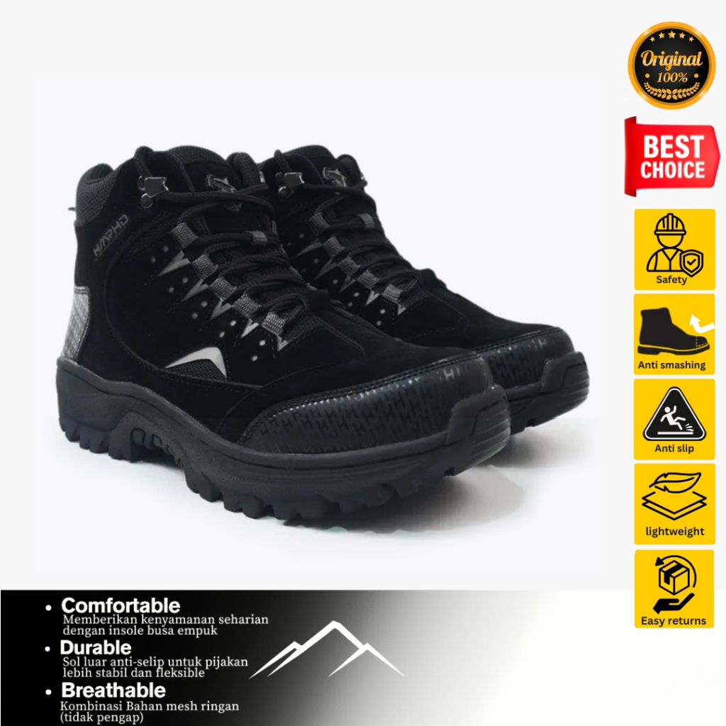 Jual HMRHD Sepatu Safety Ujung Besi Hiking Working Mako High Black Grey ...