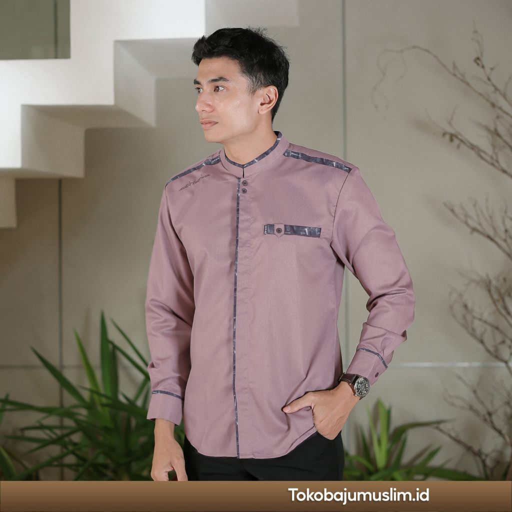 Jual Baju Koko Pria Dewasa El Rumi Lengan Panjang Kombinasi Batik Motif Yisunsin Lilac | Shopee ...