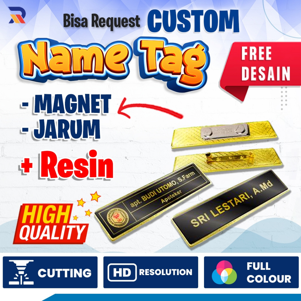 Jual Custom Name Tag Magnet, Pin / Nama Dada /Akrilik-Kuningan ...