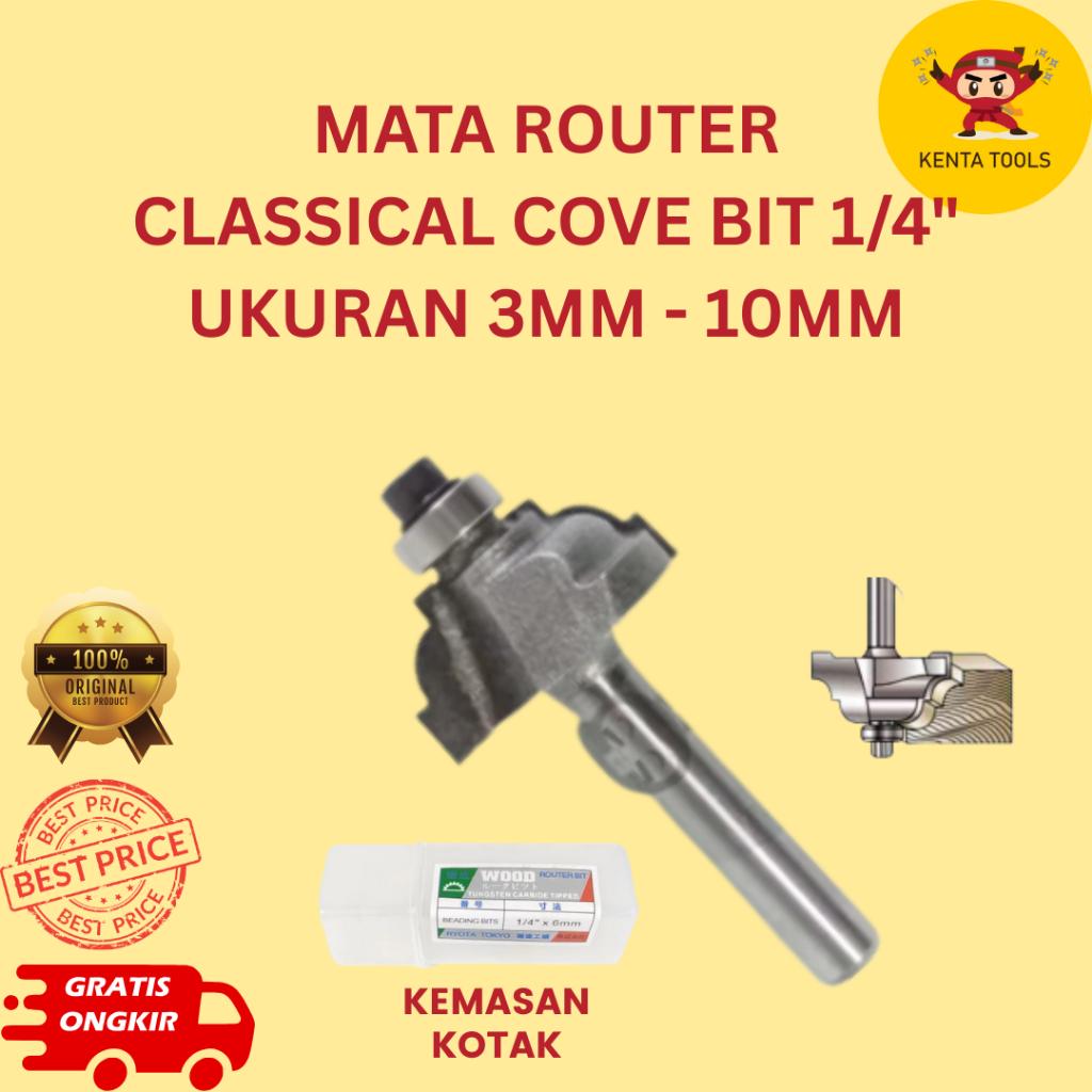 Jual Mata Profil Kayu Classical Cove Bit 1/4" 3mm 4mm 5mm 6mm 8mm 10mm ...