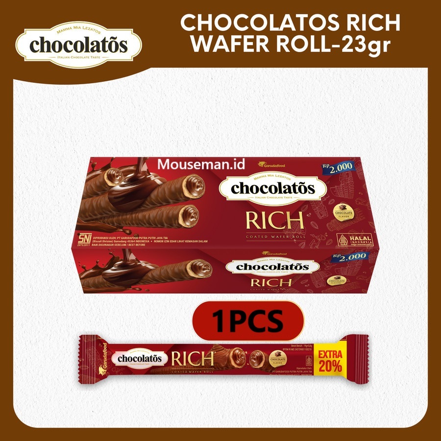 Jual Chocolatos RICH Wafer Roll isi Krim Cokelat Berlapis Coklat Coated ...