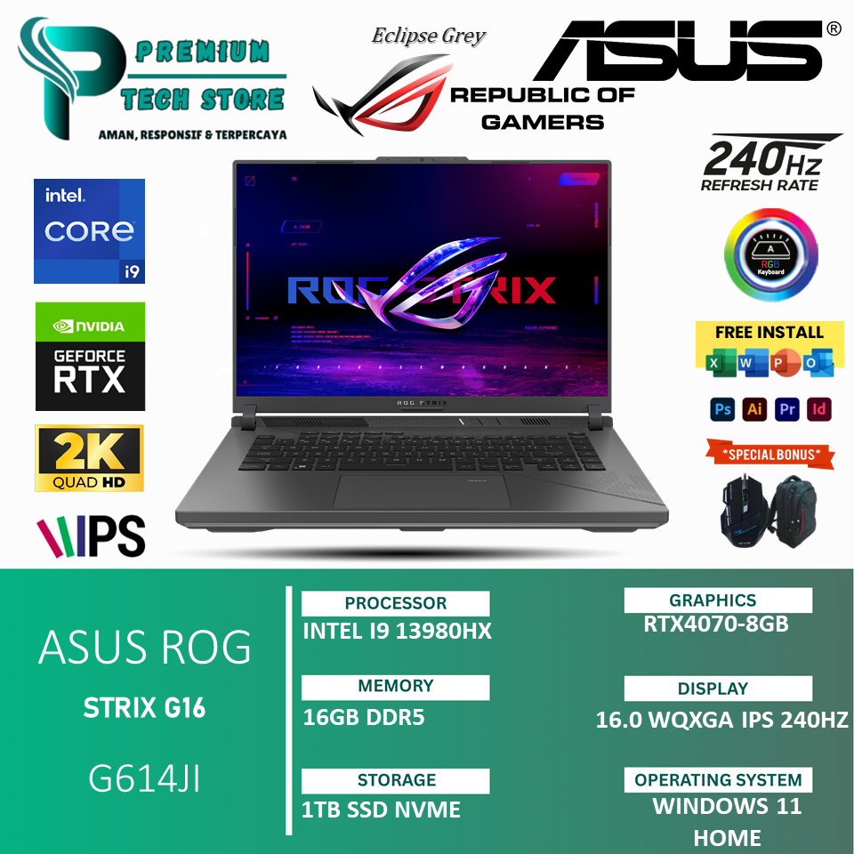 Jual ASUS ROG Strix G16 G614JI Intel I9 13980HX 64GB 4TB SSD RTX4070 ...