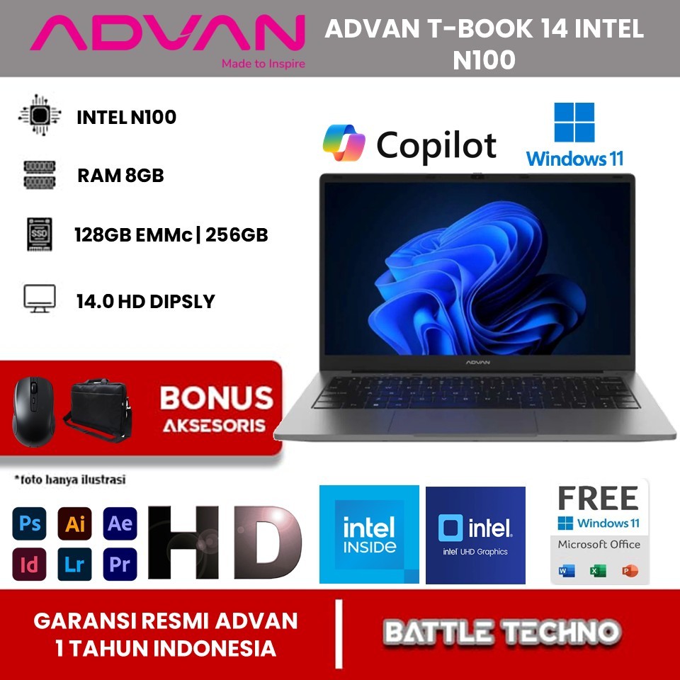 Jual LAPTOP BARU ADVAN T-BOOK 14 1405 L24E NSNS1 INTEL N100 8GB 128GB ...