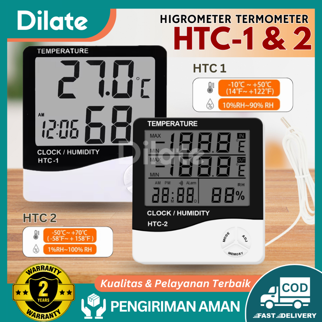 Jual HTC-2 Display 3 Baris Termometer Digital + Hygrometer + Jam HTC2 HTC 2 | Shopee Indonesia