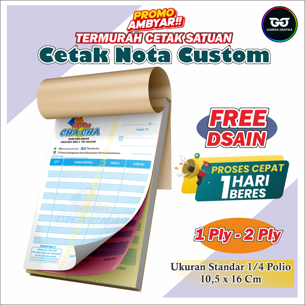 Jual Cetak nota custom 2 play nama toko sendiri Nota custom 1 ply nota ...